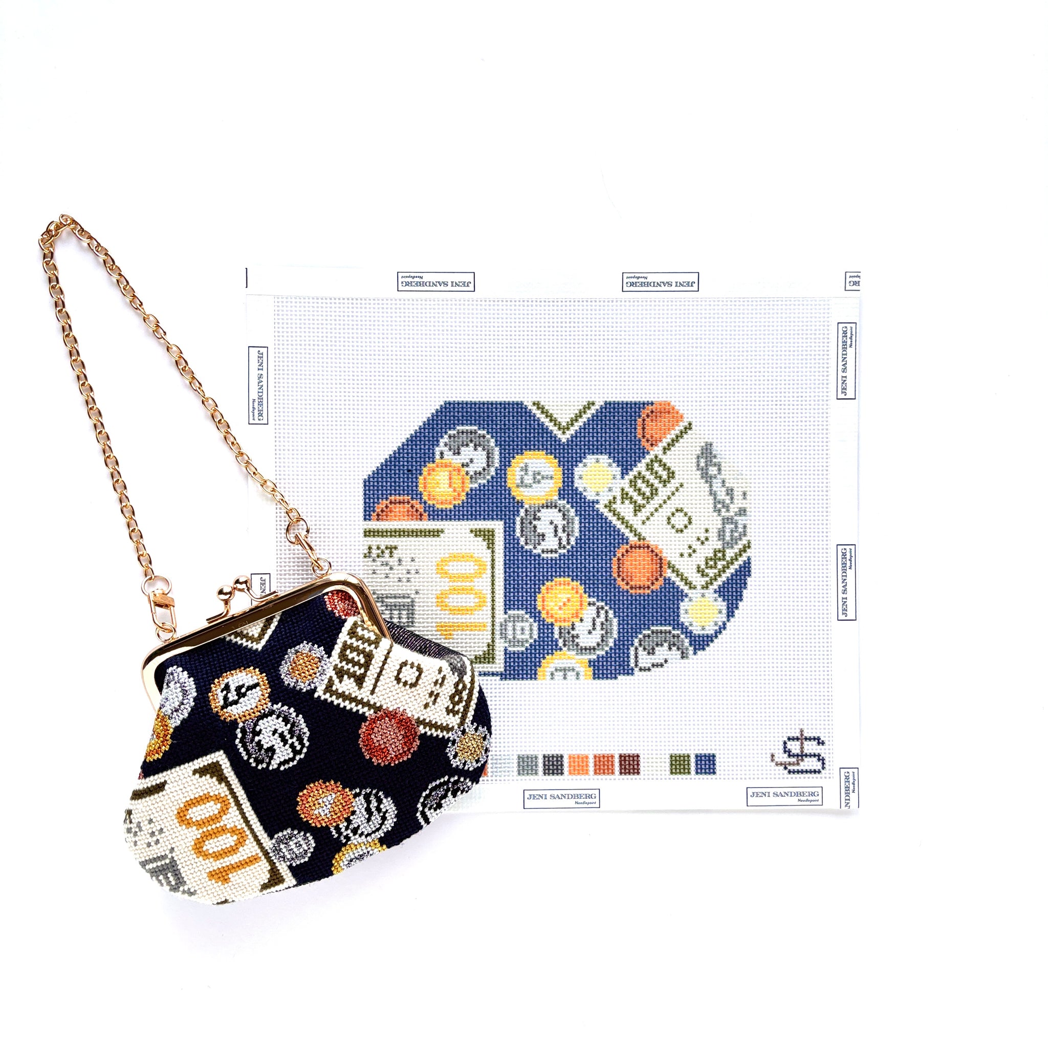 Coins Kiss Lock Bag Needlepoint Canvas – Jeni Sandberg Needlepoint