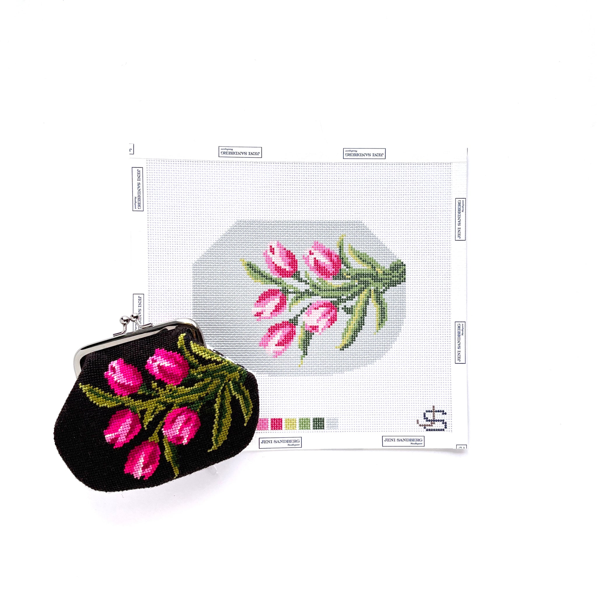 Tulips Kiss Lock Bag Needlepoint Canvas - grayscale – Jeni Sandberg ...