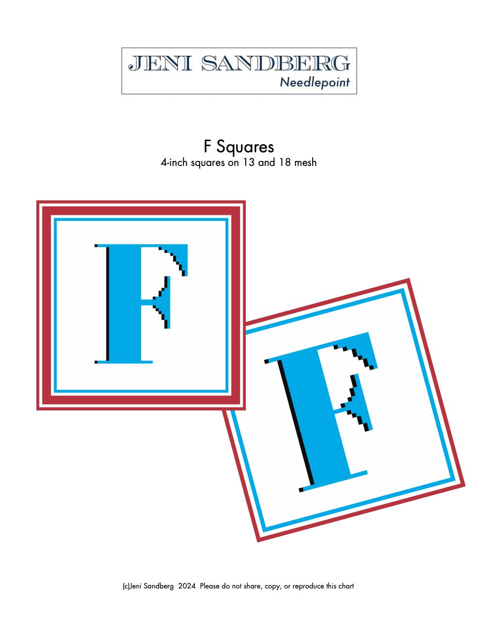 F Charts - Four-Inch Squares on 13 and 18 Mesh - Downloadable .pdf Cou ...