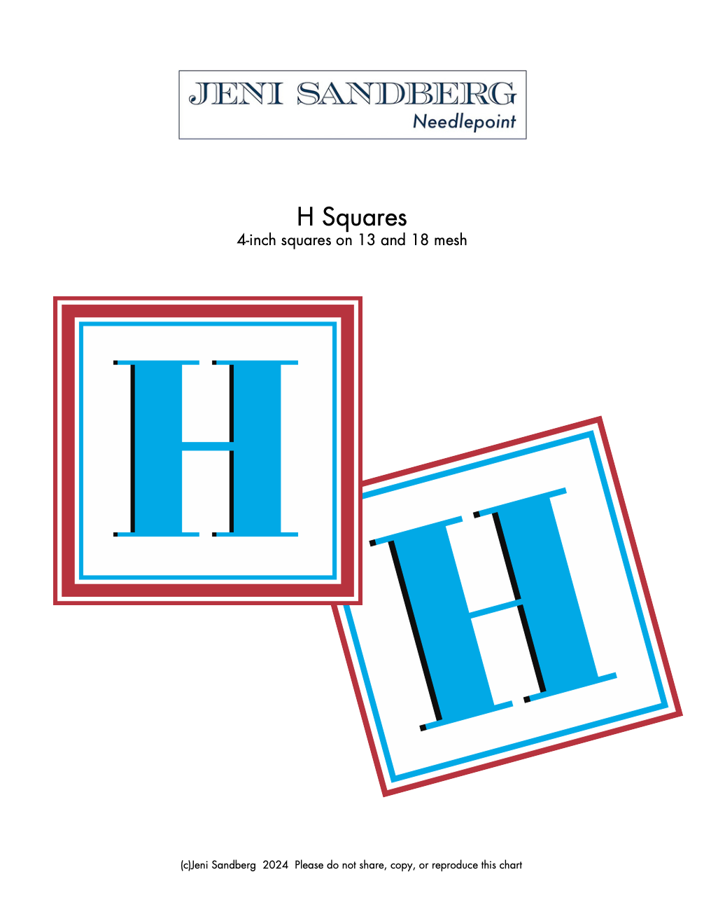 H Charts - Four-Inch Squares on 13 and 18 Mesh - Downloadable .pdf Cou ...