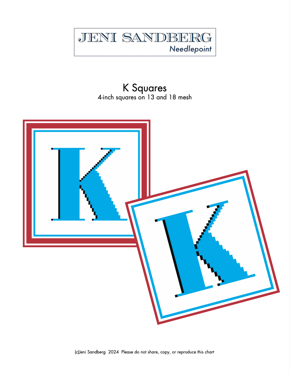 K Charts - Four-Inch Squares on 13 and 18 Mesh - Downloadable .pdf Cou ...