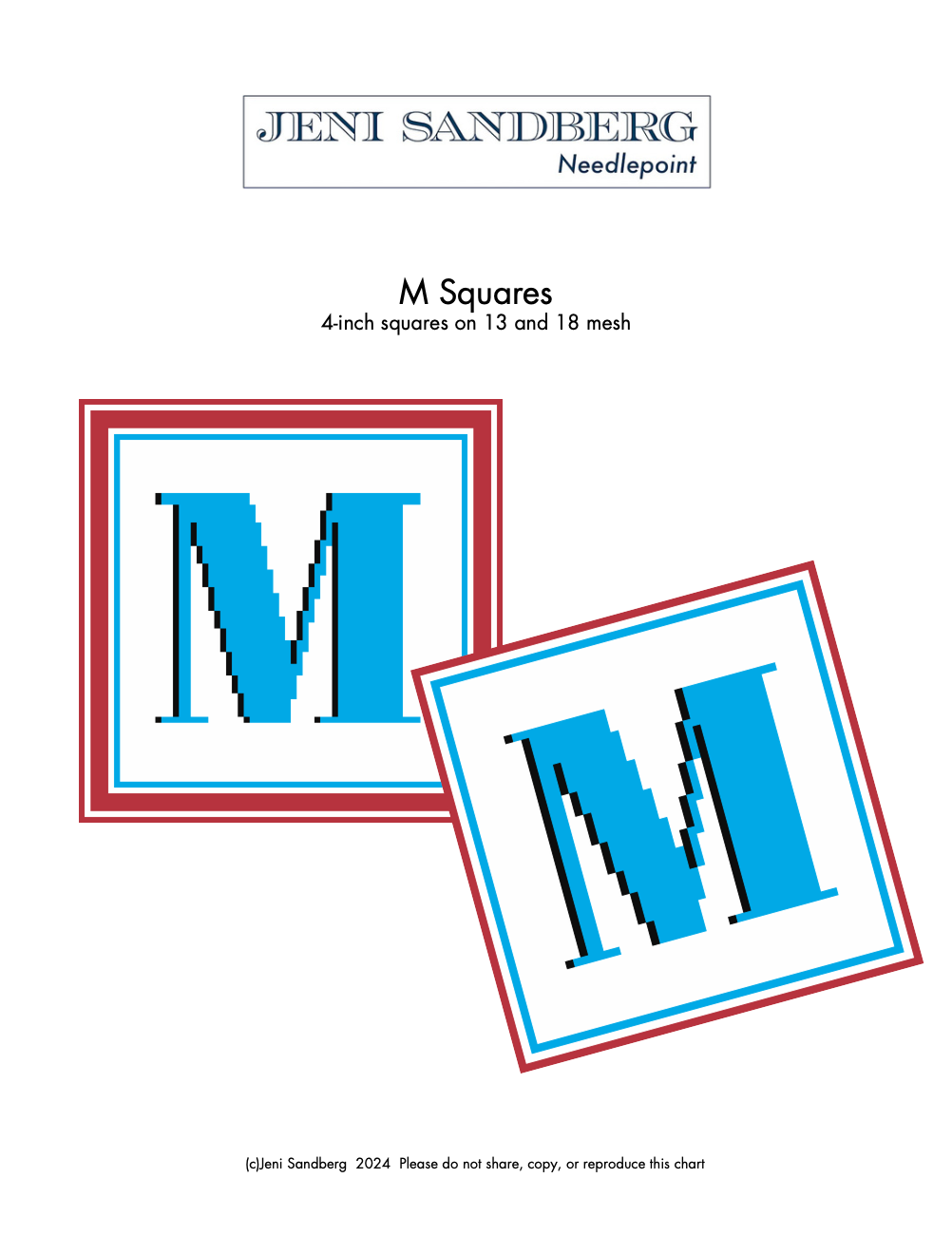M Charts - Four-Inch Squares on 13 and 18 Mesh - Downloadable .pdf Cou ...